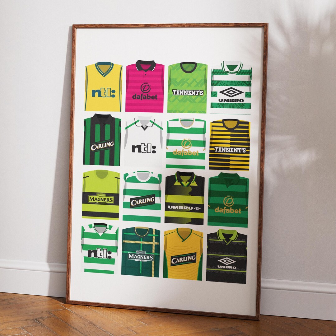Celtic FC Retro Kit History Poster | Home Decor Unframed Football Club ...