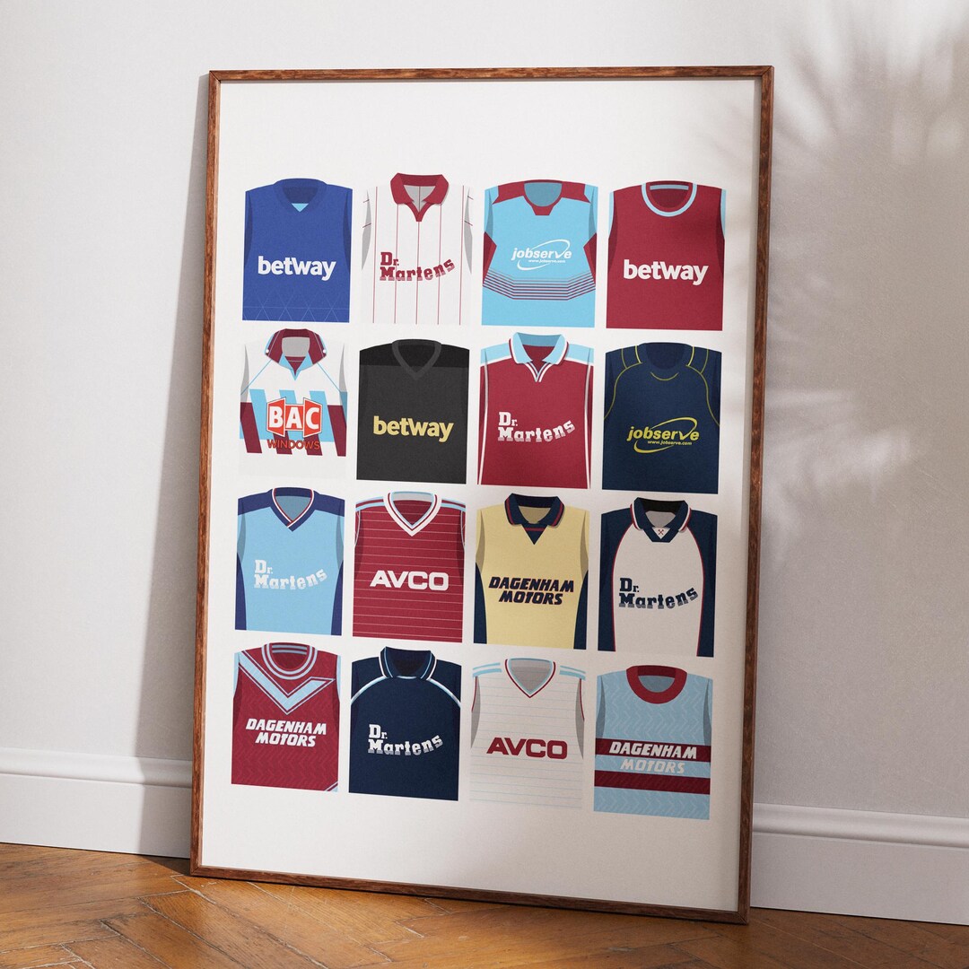 West Ham Retro Kit History Poster | Home Decor Unframed Football Club ...