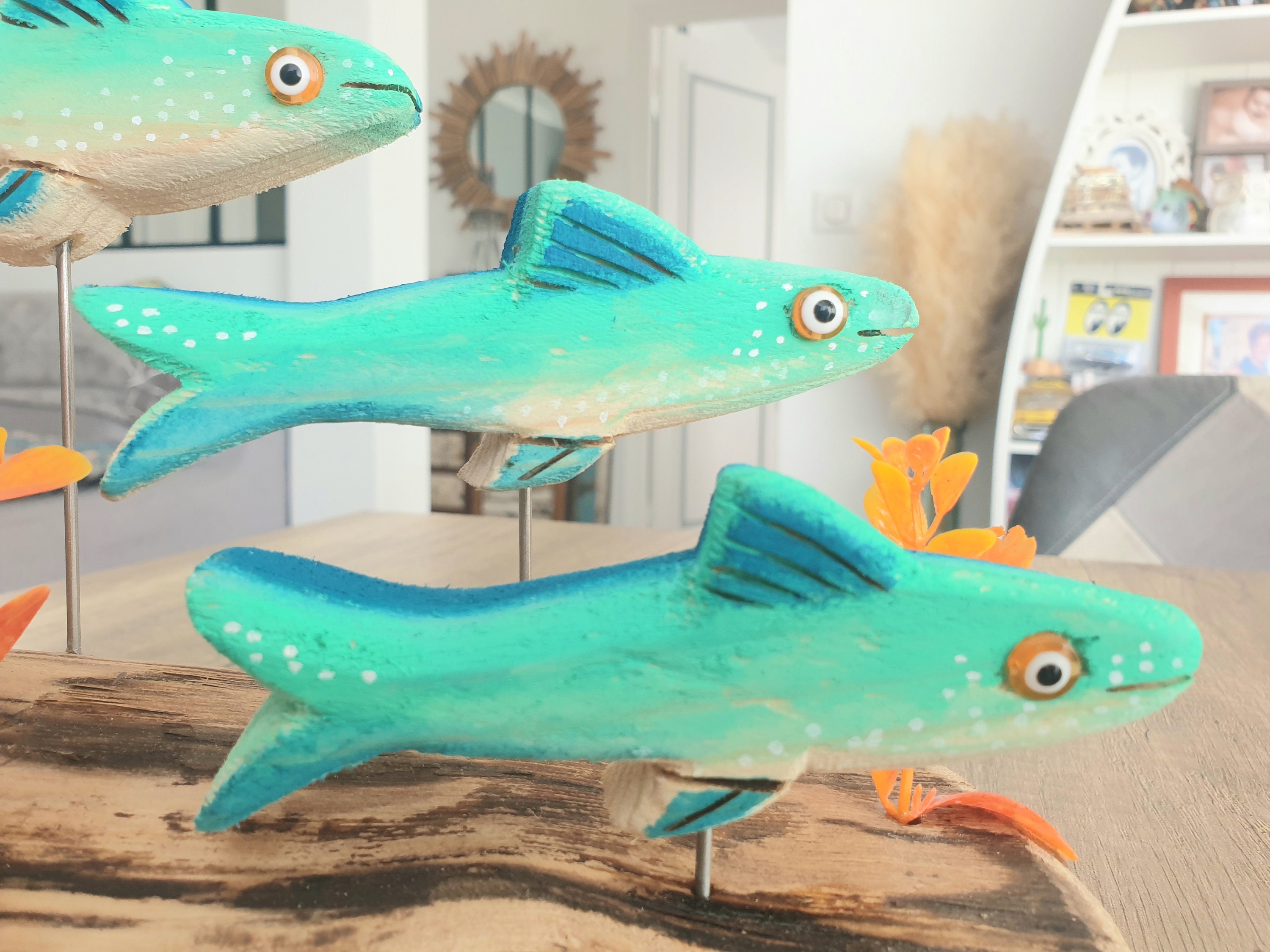 Banc De 5 Poissons En Bois Sur Socle En Bois Flotté.... - Etsy