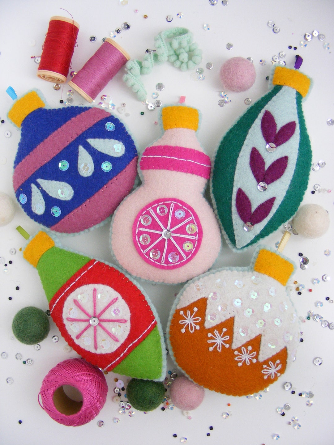 Felt Christmas Ornament Sewing Pattern: Vintage Baubles (PDF Pattern ...