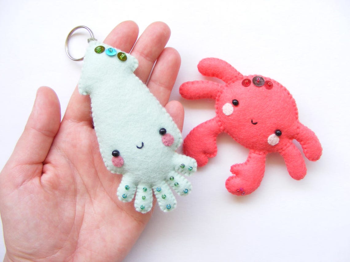 Felt PDF Sewing Pattern Squid and Crab Felt Key Ring and - Etsy