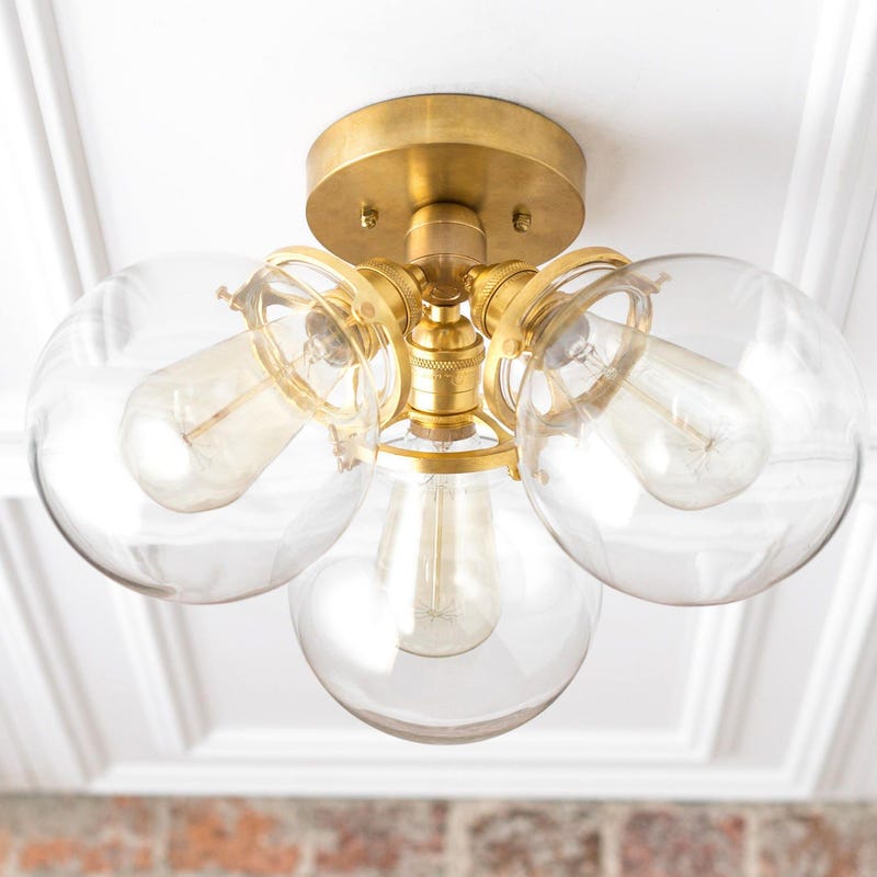3 Bulb Brass Flush Mount - Etsy