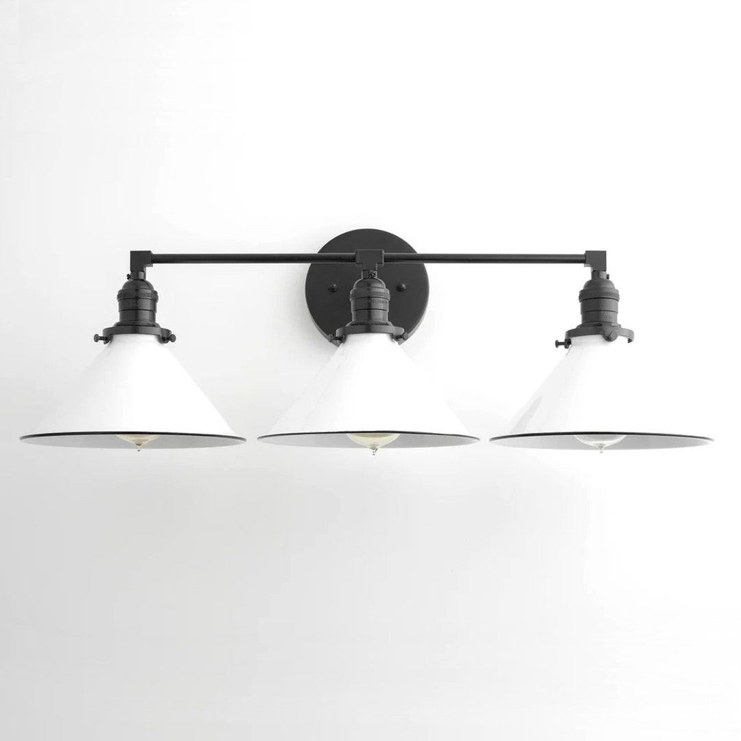 White Cone Shade Vanity Light Three Bulb Vanity Light Fixture Bathroom ...
