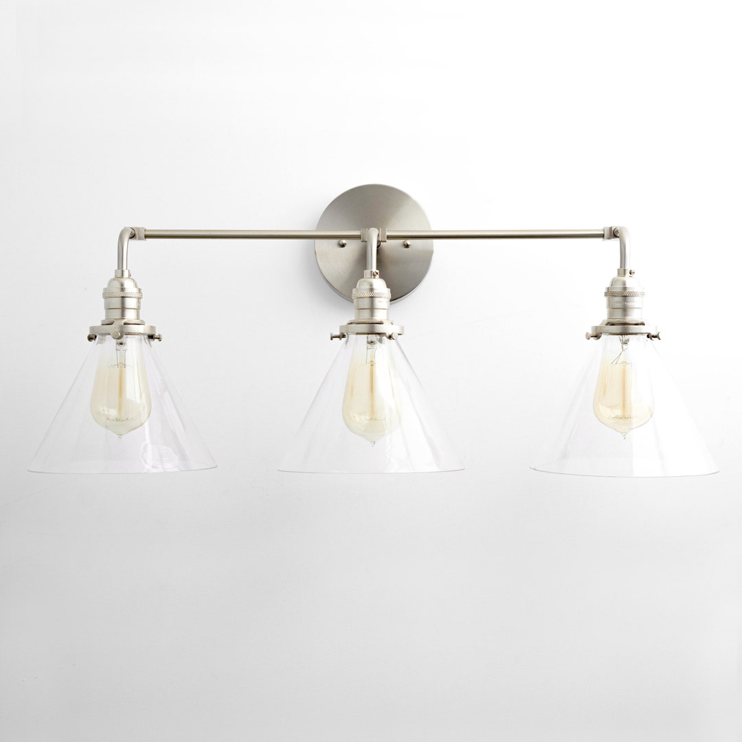 Brushed Nickel Contemporary Light Bathroom Lighting Wide Vanity Makeup ...