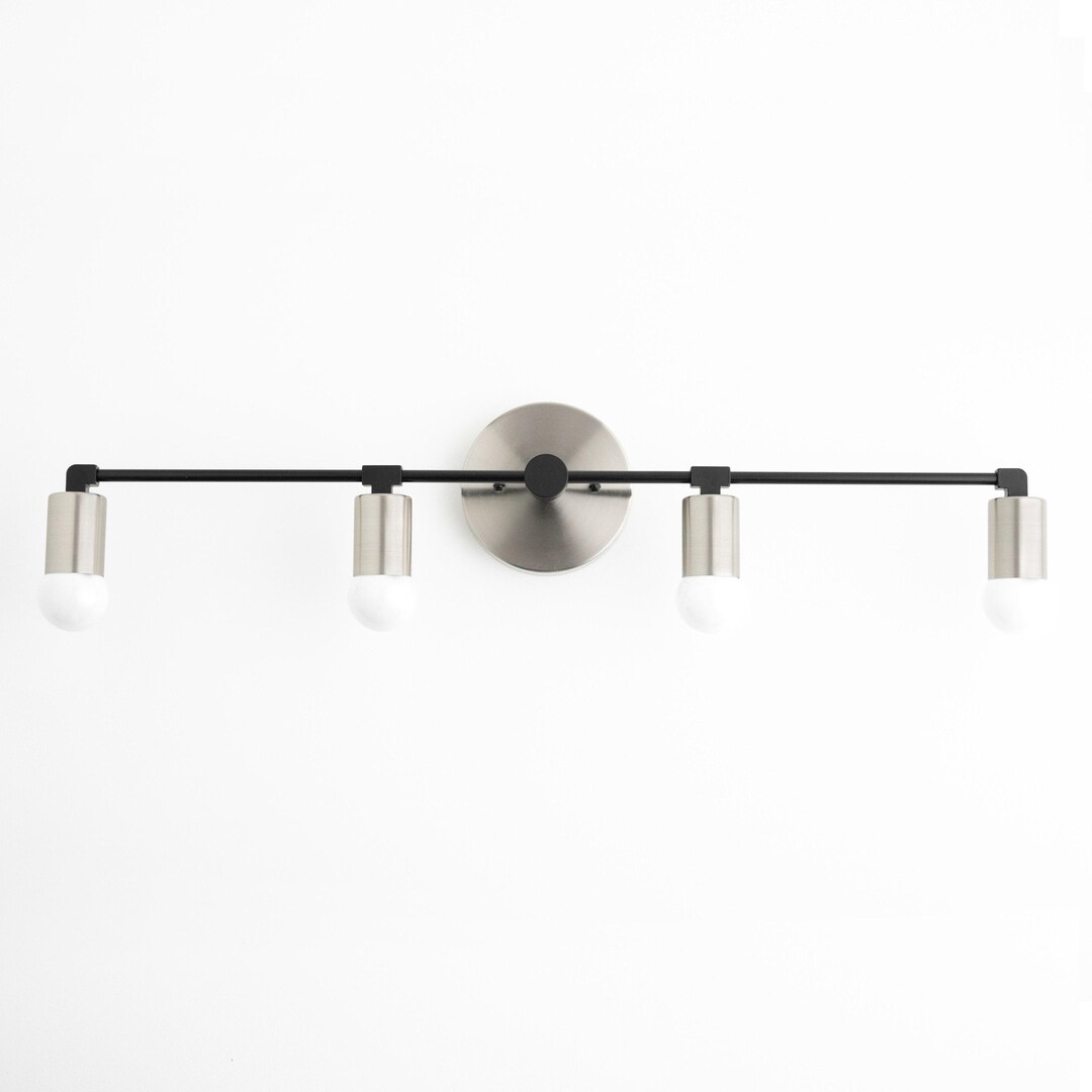 Nickel Vanity Lamp - Long Vanity Light - 4 Bulb - Bathroom Light ...