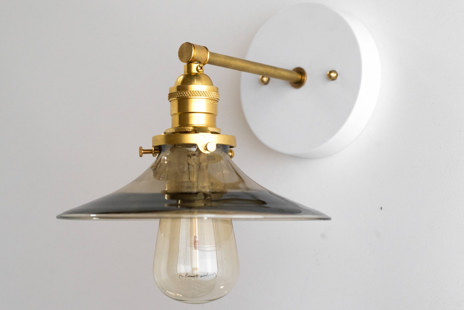 Edison Sconce Wall Sconces Smoked Glass Brass Lamps - Etsy
