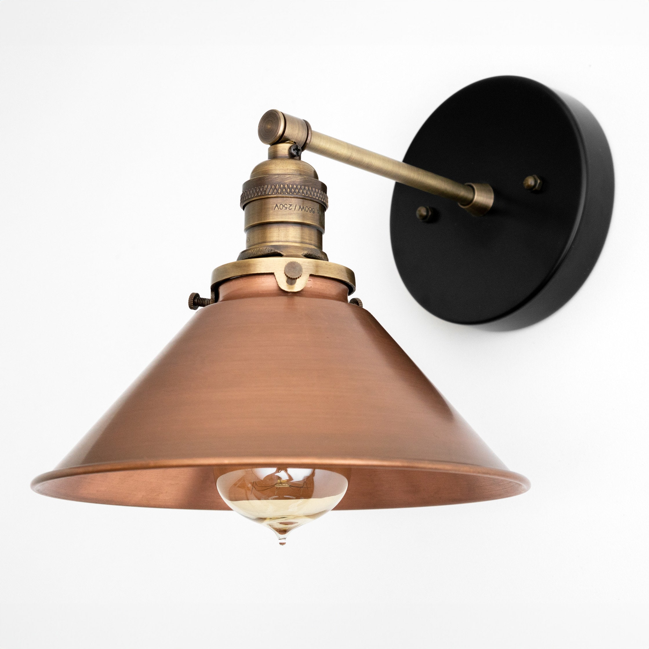 Copper Shade - Wall Sconce Light - Rustic Light Fixture - Antique Brass ...