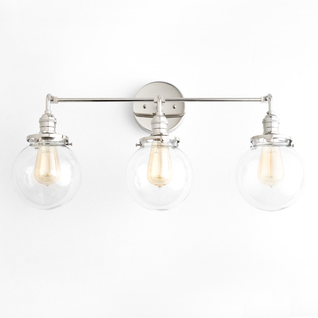 Polished Nickel Modern Light Mirror Light 3 Globe Shades Metal Shade ...