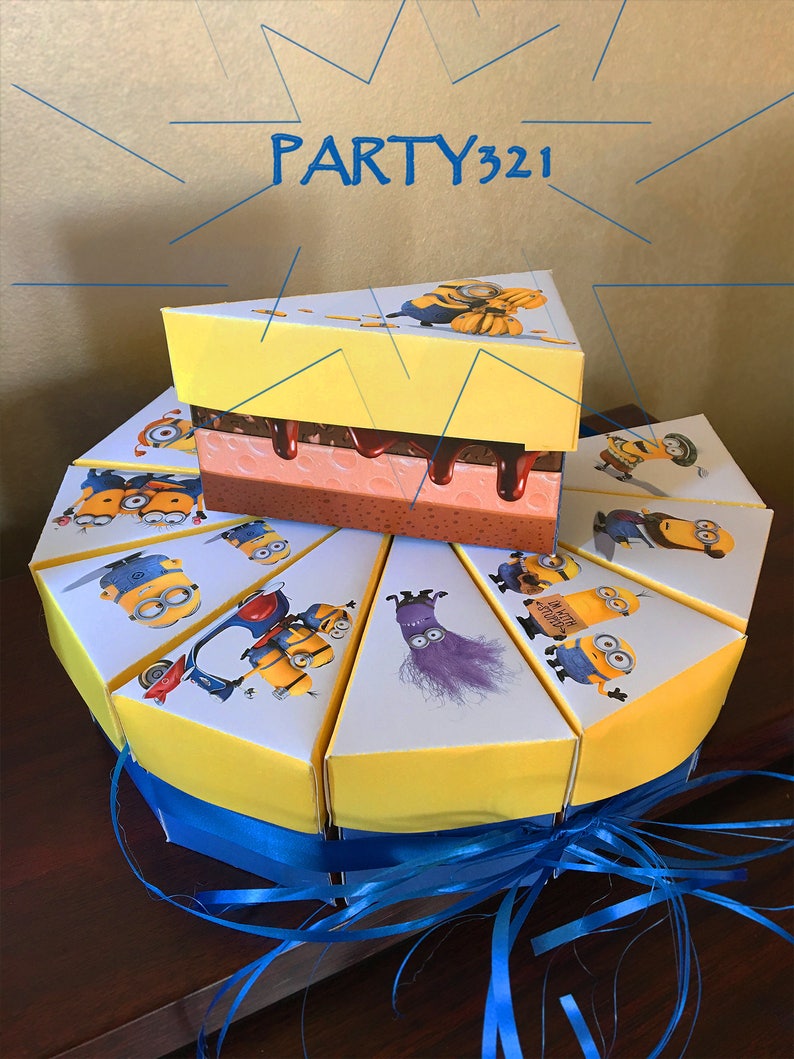 Minion Cake Slice Box Paper Box, Printable Gift Box, Cake Boxes ...