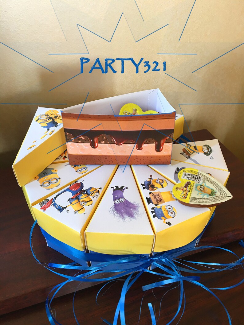Minion Cake Slice Box Paper Box, Printable Gift Box, Cake Boxes ...