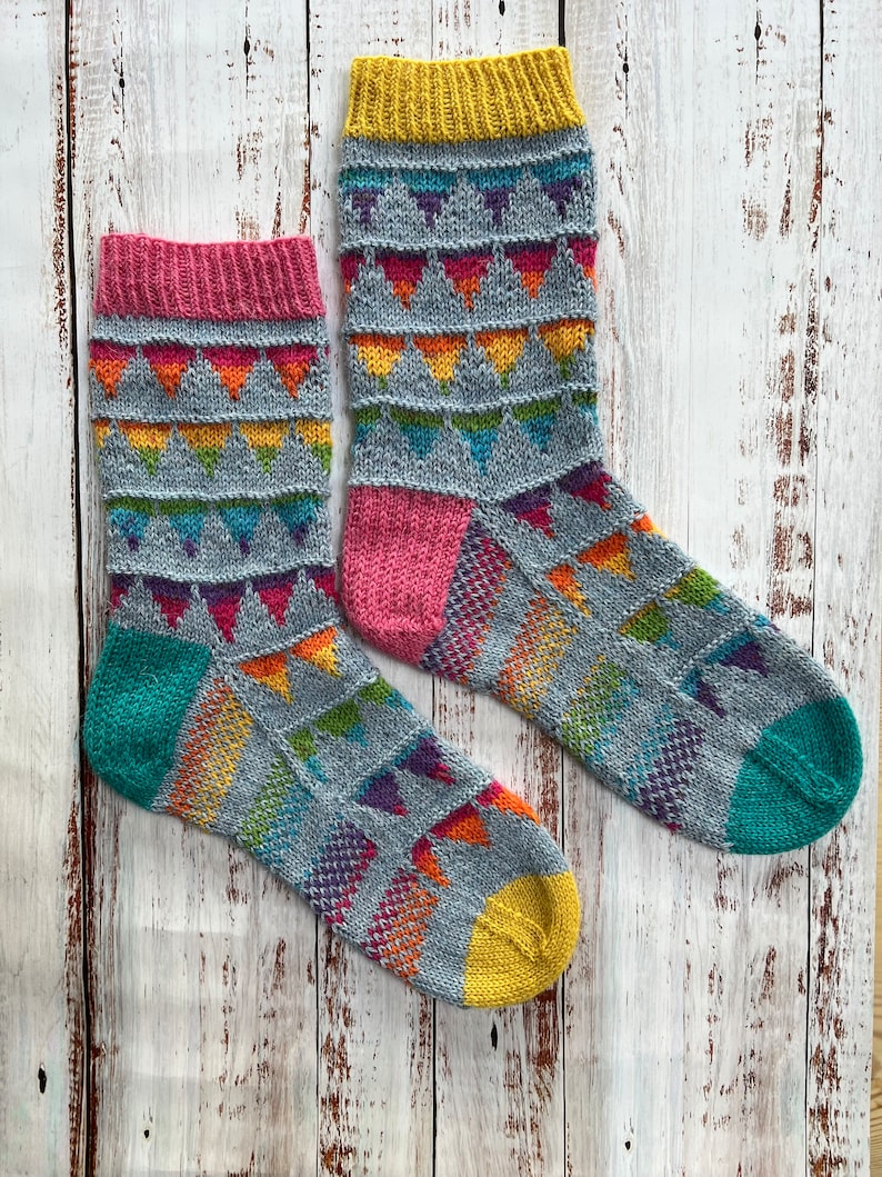 Knitting Pattern - Bring Out the Bunting Socks - Hand Knitted Cuff Down ...