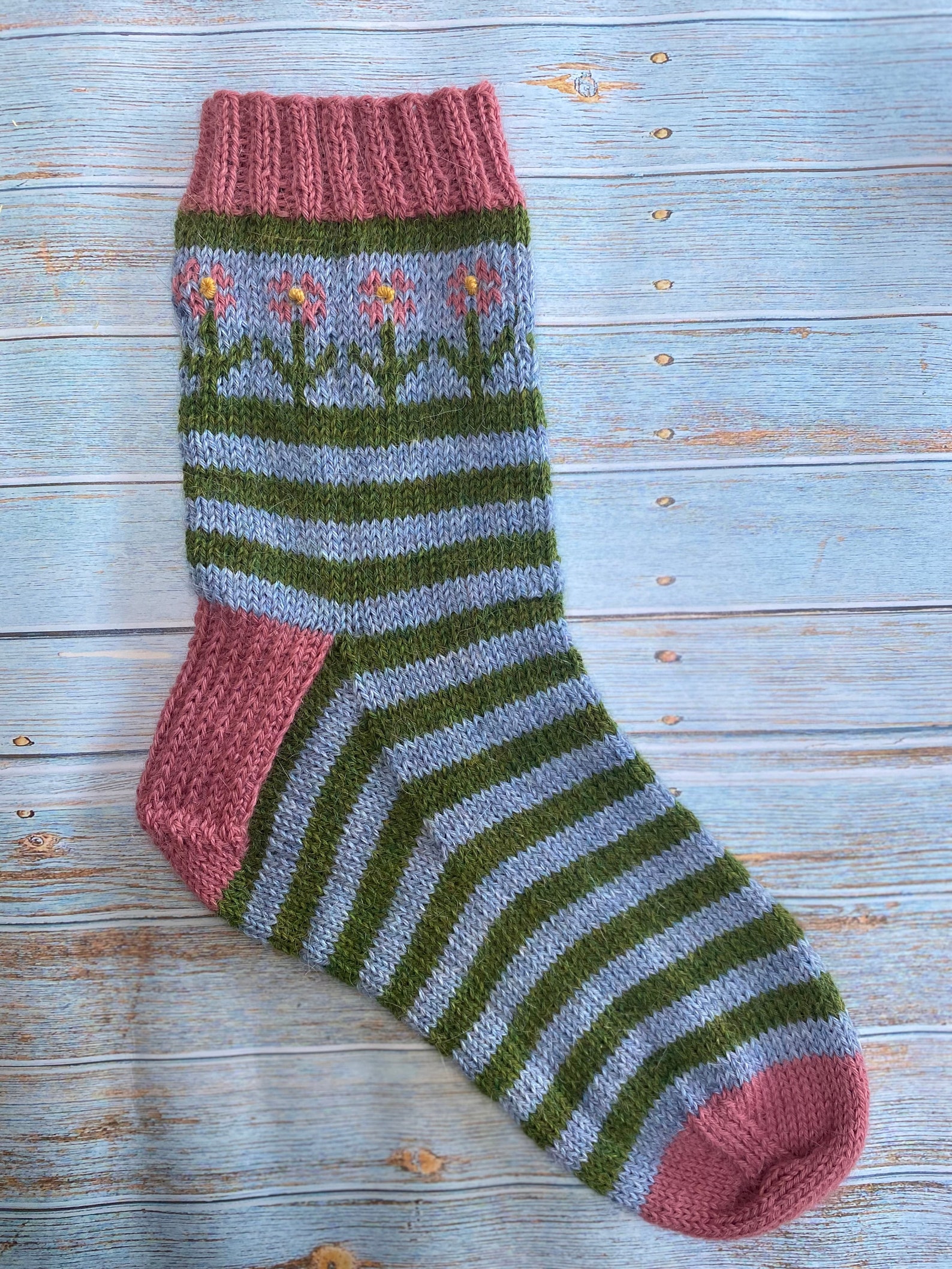 Knitting Pattern - Spring Flower Sock, Hand Knitted Socks, Sizes UK 5 - 8, Worked Cuff Down in ...