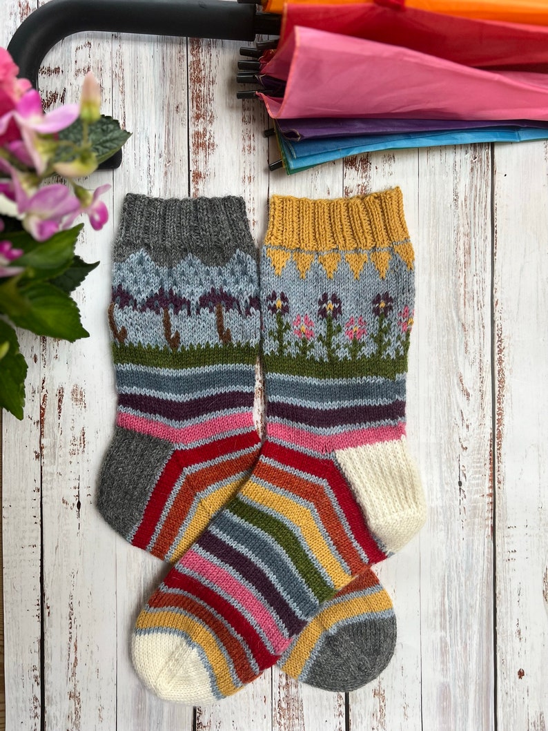Knitting Pattern - Showers and Flowers Socks, Hand Knitted Celebration ...