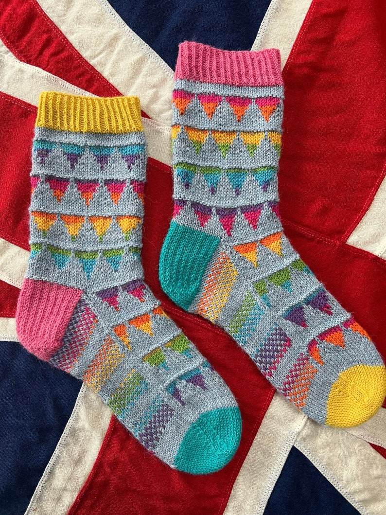 Knitting Pattern - Bring Out the Bunting Socks - Hand Knitted Cuff Down ...