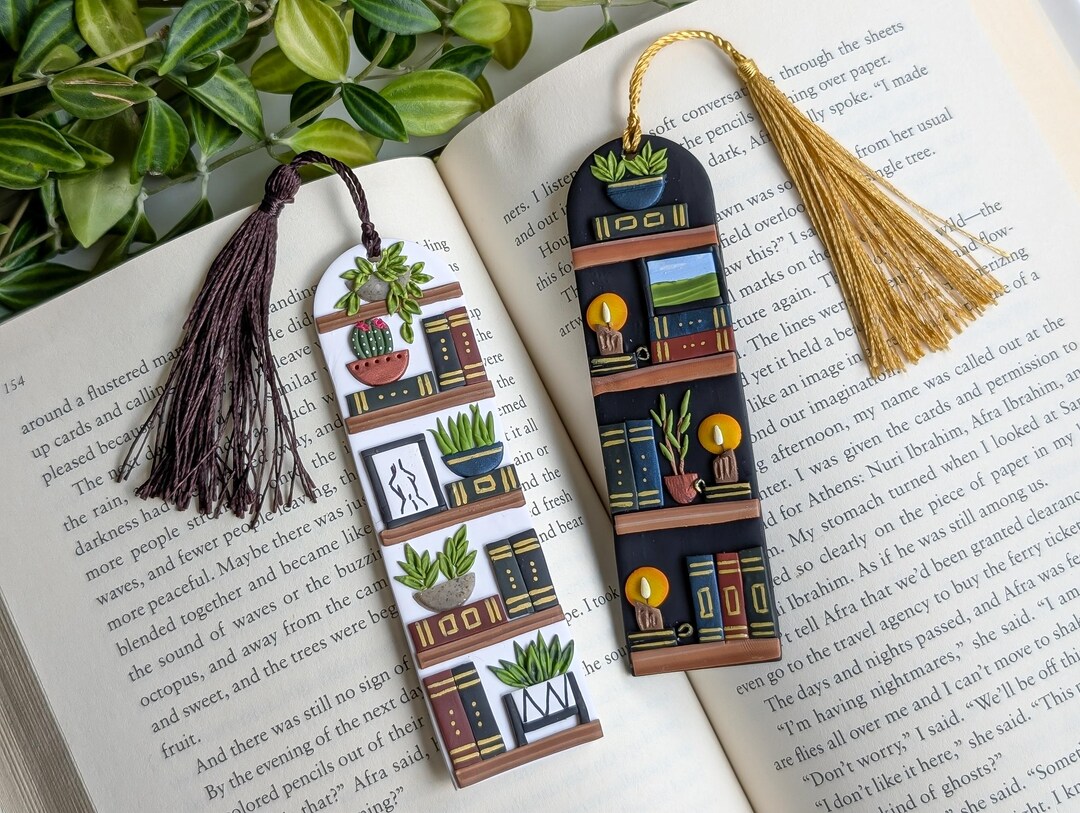 Modern Plant Bookshelf Bookmark | Hand Sculpted Artisan Polymer Clay ...