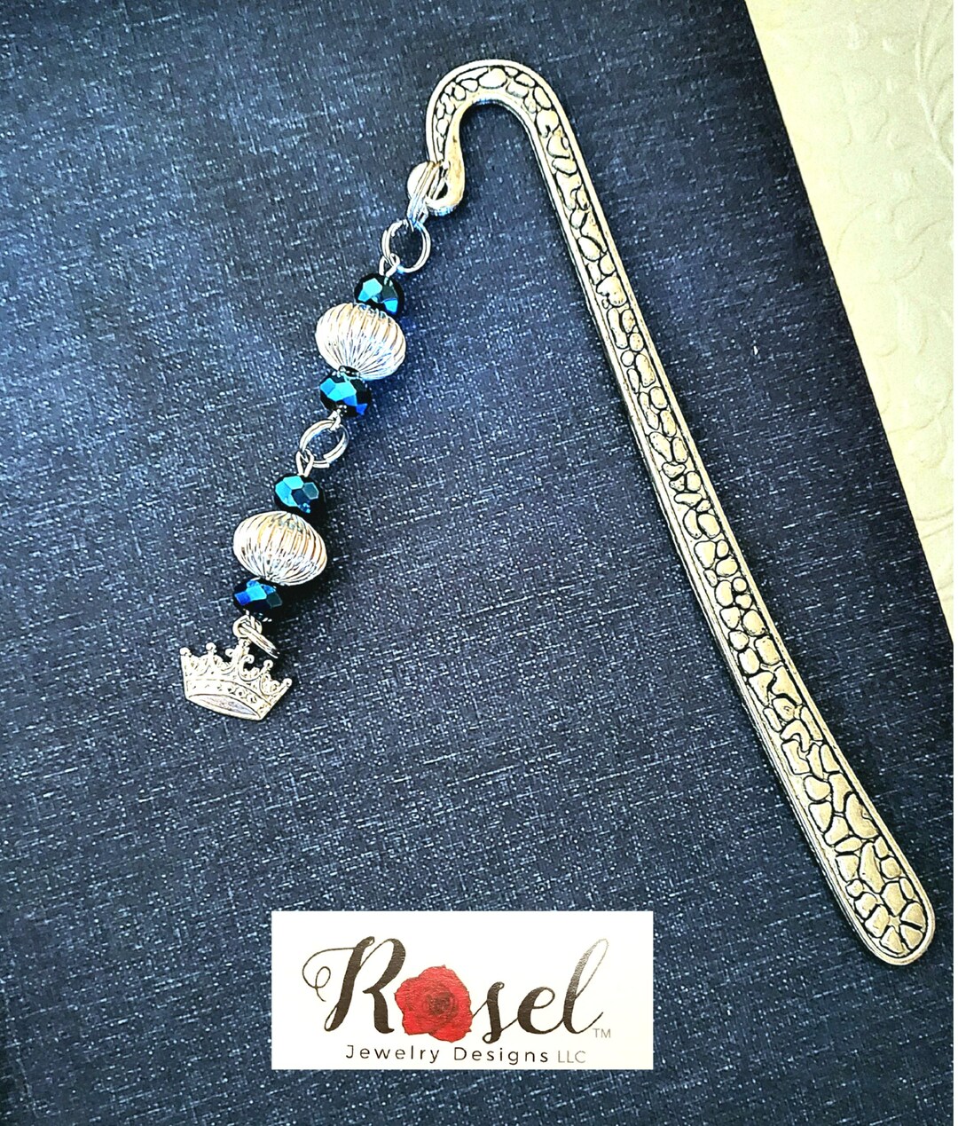 Silver Shepherd Staff Bookmark. Blue, Purple, Silver Beads. Textured ...