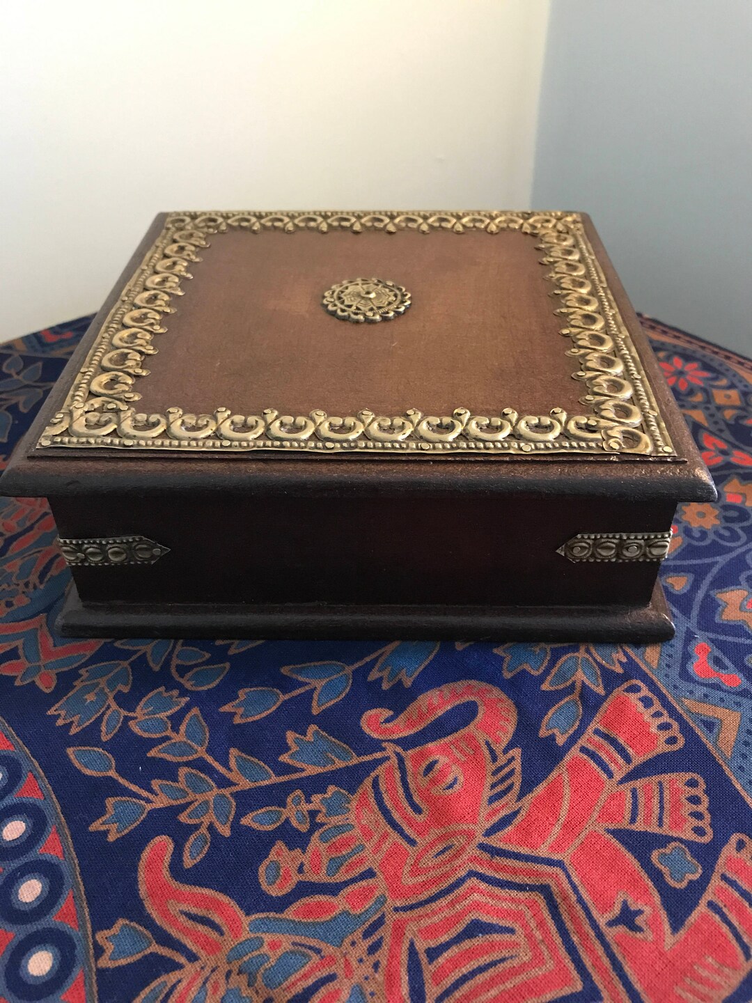 A Handcrafted Wooden Box With Detailed Top - Etsy