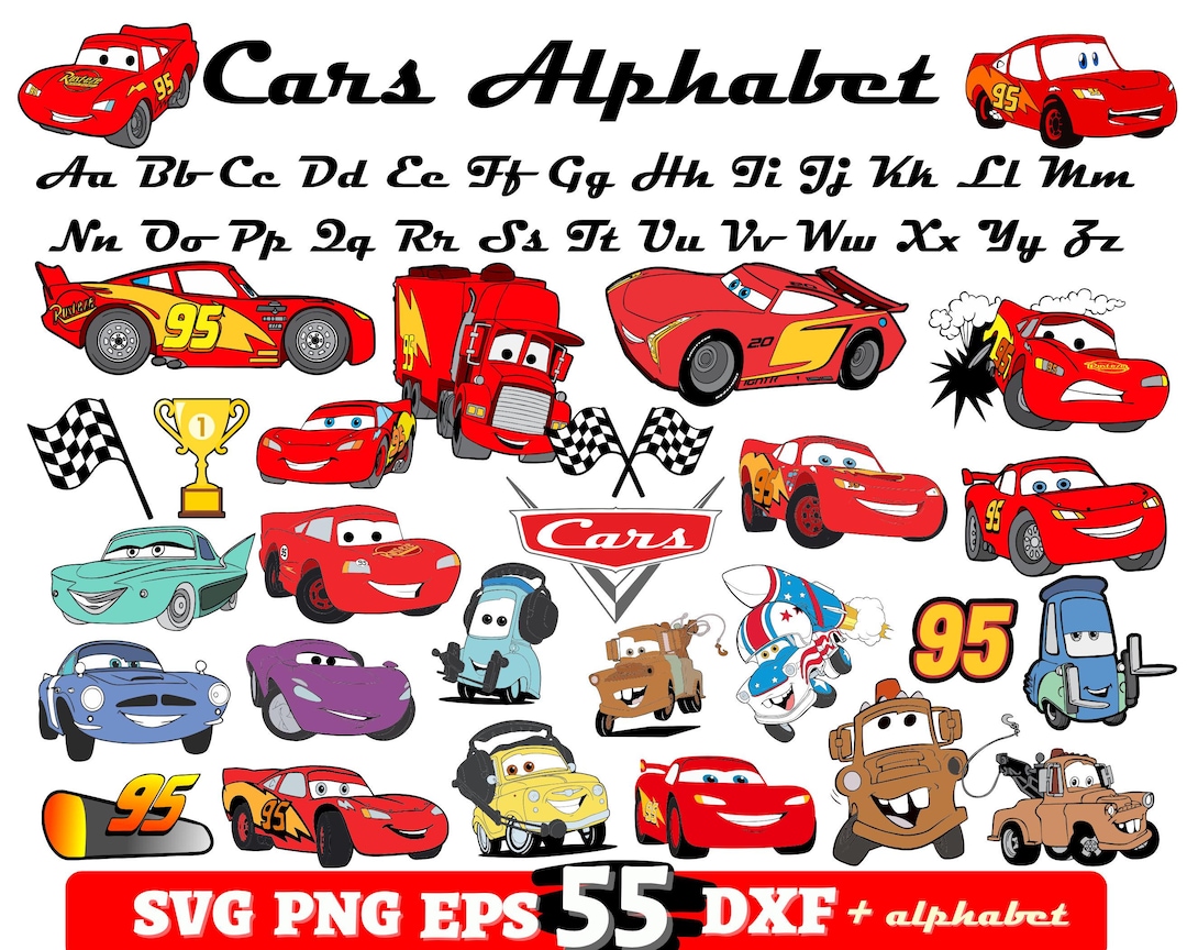 Bundle of 55 Cars SVG Files and Alphabet, Cars Cartoon Svg Png, Cut ...