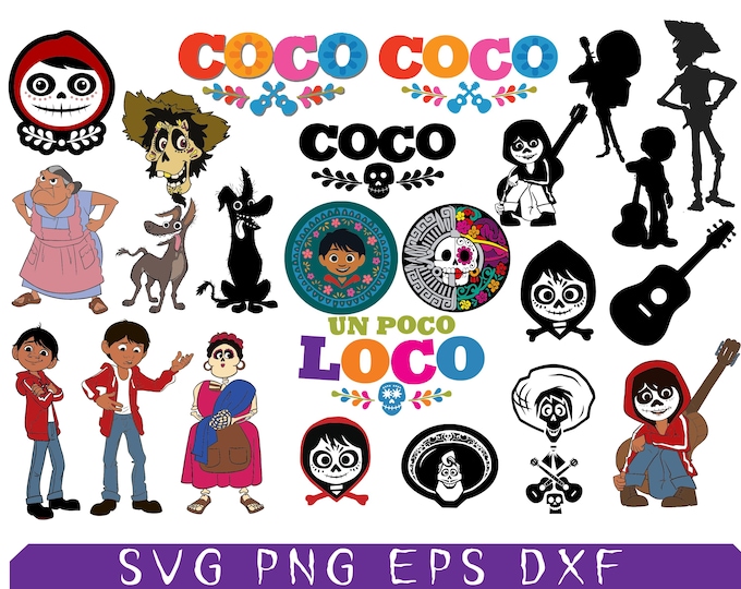 Paquete de imágenes prediseñadas SVG de Coco Papel Picado, paquete de sublimación de Coco ...