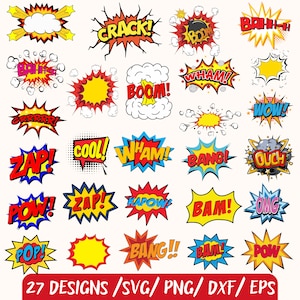 Bundle of 27 Comic Style Action Bubbles, Comic Cartoon Style, Birthday ...