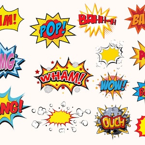 Bundle of 27 Comic Style Action Bubbles, Comic Cartoon Style, Birthday ...