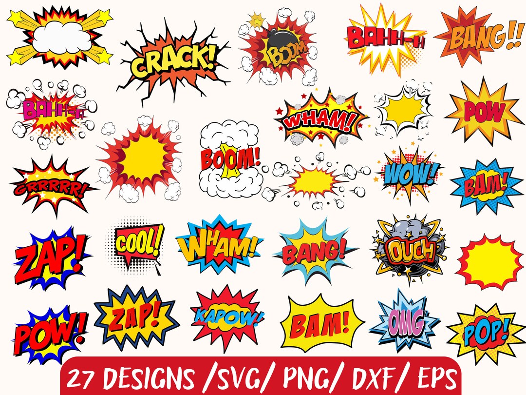 Bundle of 27 Comic Style Action Bubbles, Comic Cartoon Style, Birthday ...