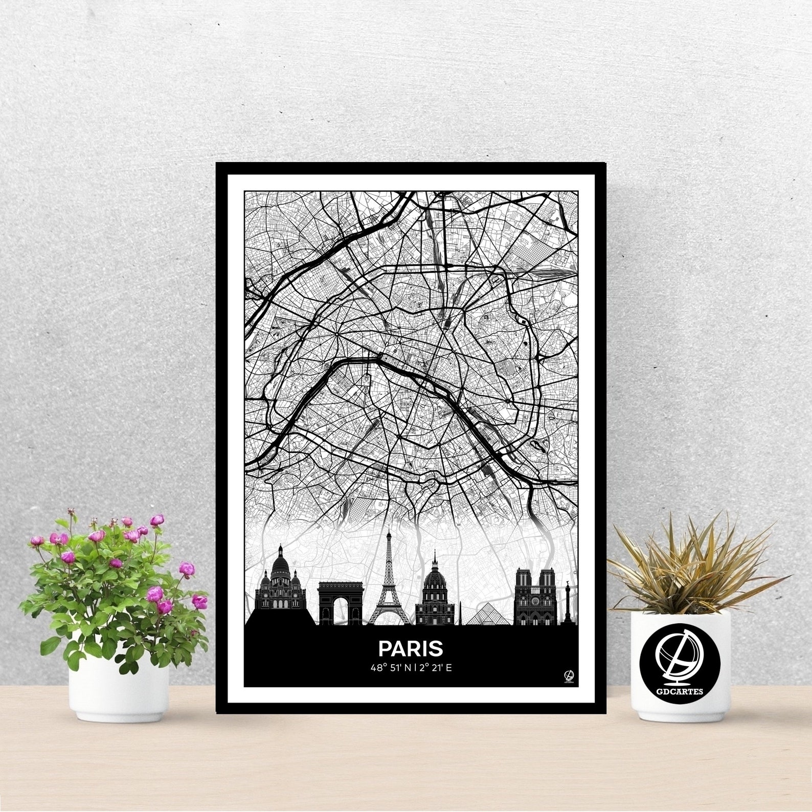 Poster Skyline de Paris Carte de Paris Affiche Art Print | Etsy