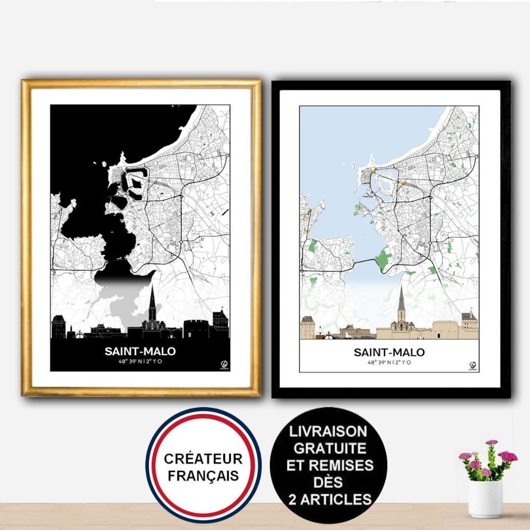 Saint-malo Skyline Poster, St-malo Map, Poster, Art, Brittany, Map ...