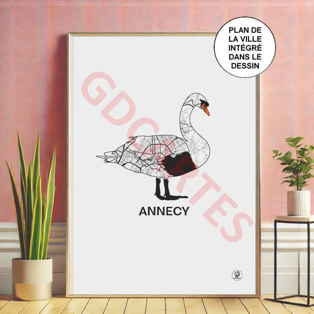 Annecy City Poster, Annecy Map, Swan, Swan Island, Poster, Art, Print ...
