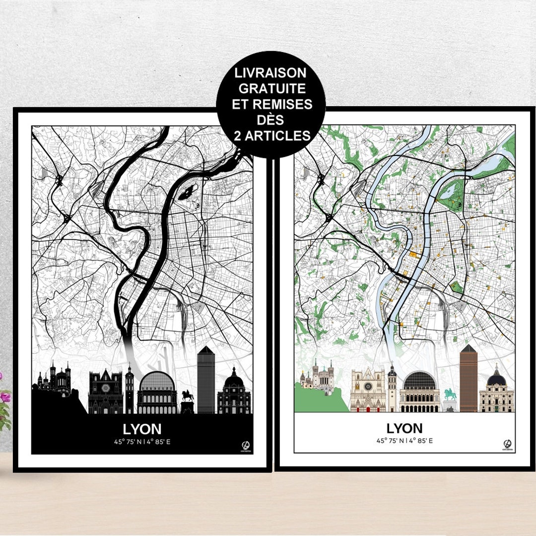 Poster Skyline of Lyon Map of Lyon Poster Art Print Map - Etsy