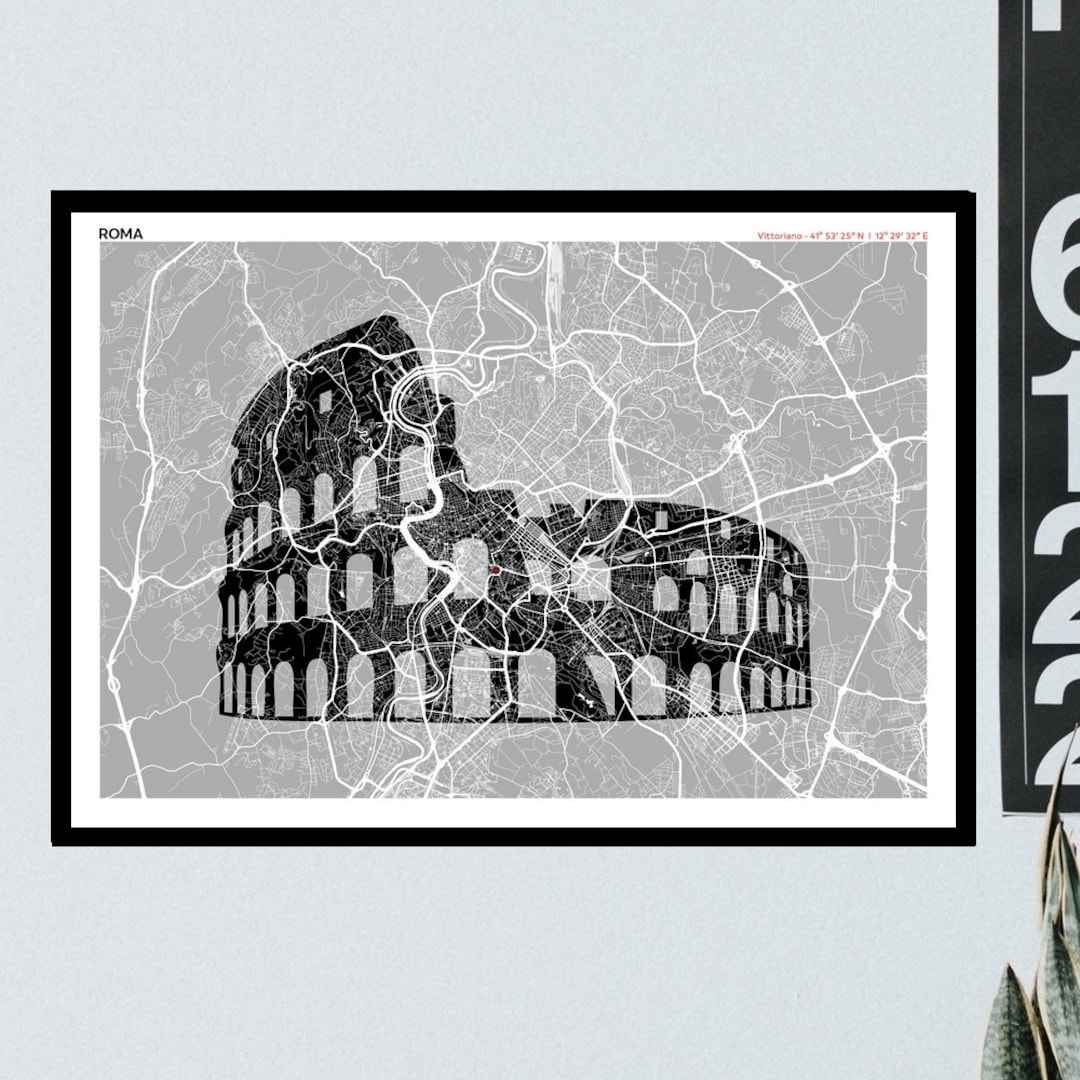 Poster Colosseo of Rome, Map of Rome, Poster, Art, Print, Map ...