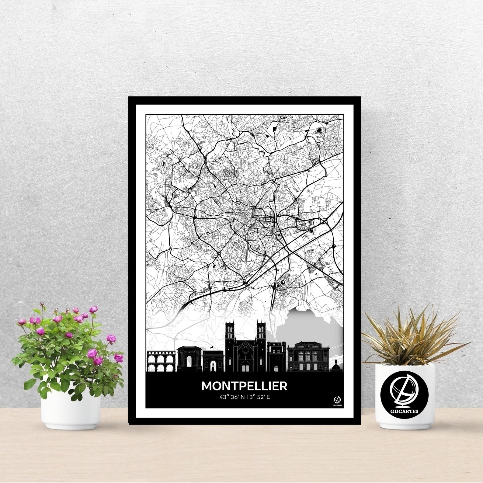 Poster Skyline de Montpellier, Carte de Montpellier, Affiche de ...