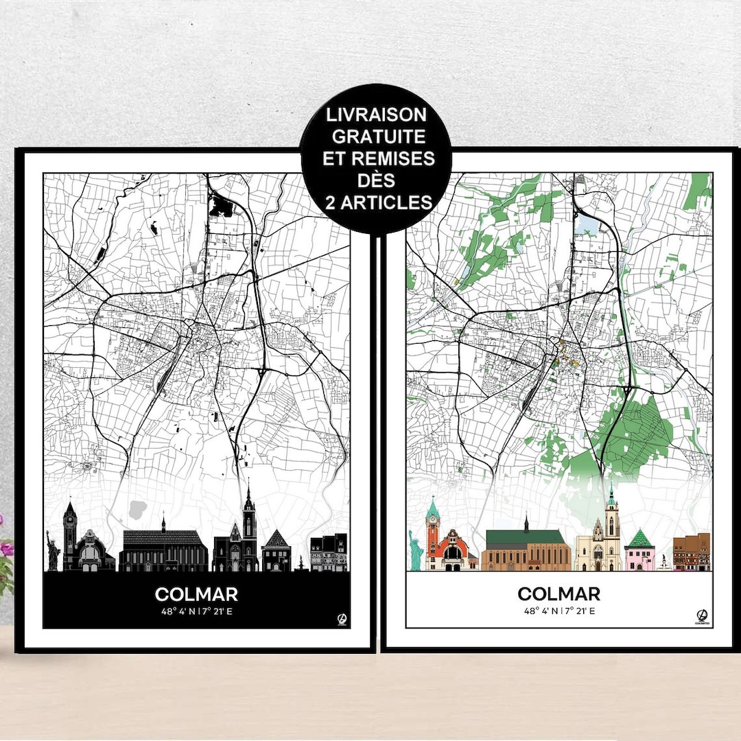 Colmar Skyline Poster, Colmar Map, Poster, Art, Print, Map, Impression ...