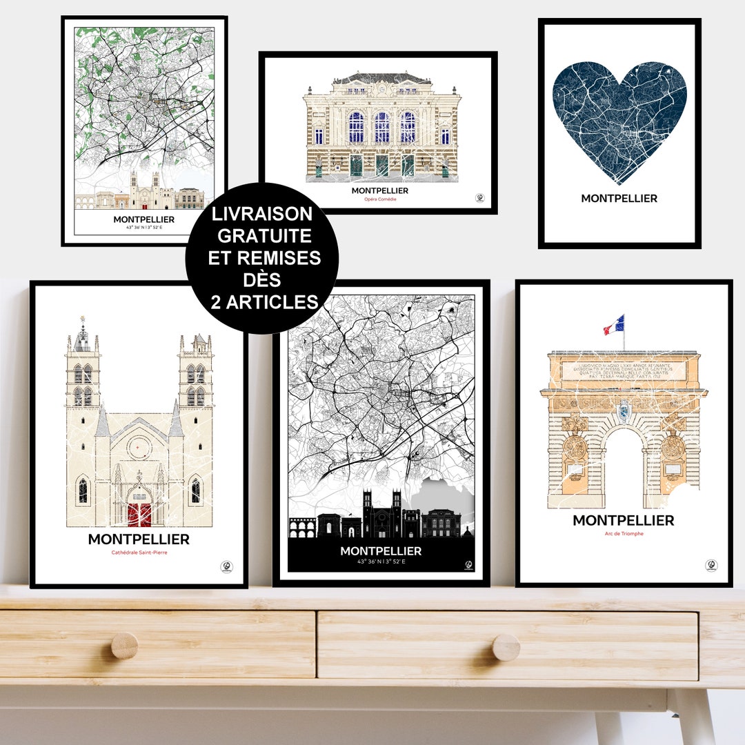 Poster of Montpellier, Map of Montpellier, Poster, Poster, Art, Print ...