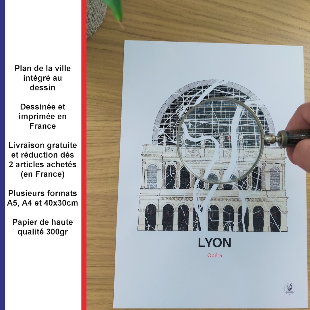 Poster Opera of Lyon, Map of Lyon, Poster of Lyon, Art, Print, Map ...