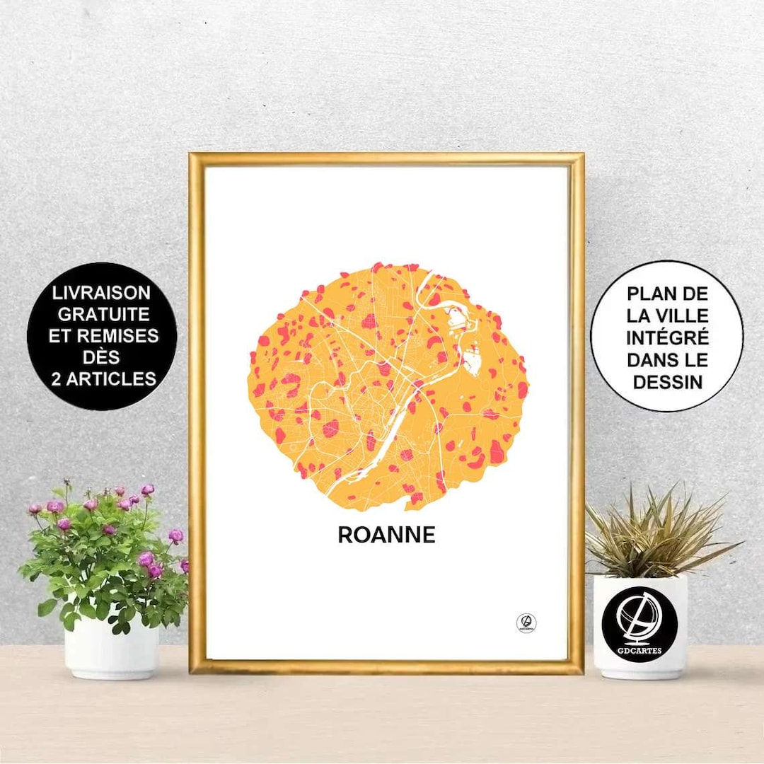 Poster Roanne Brioche With Pralines, Map of Roanne, Lyon, Brioche ...