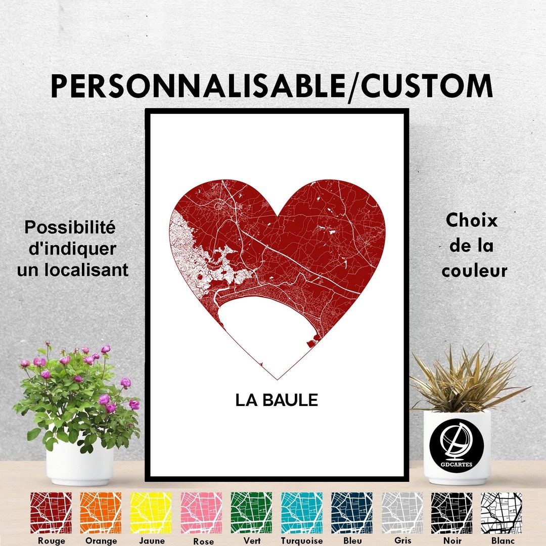 La Baule Poster, La Baule Map, Heart, La Baule City Poster, Art, Print ...
