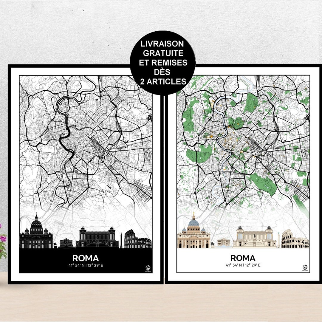 Poster Skyline of Rome Map of Rome Poster Art Print Map - Etsy