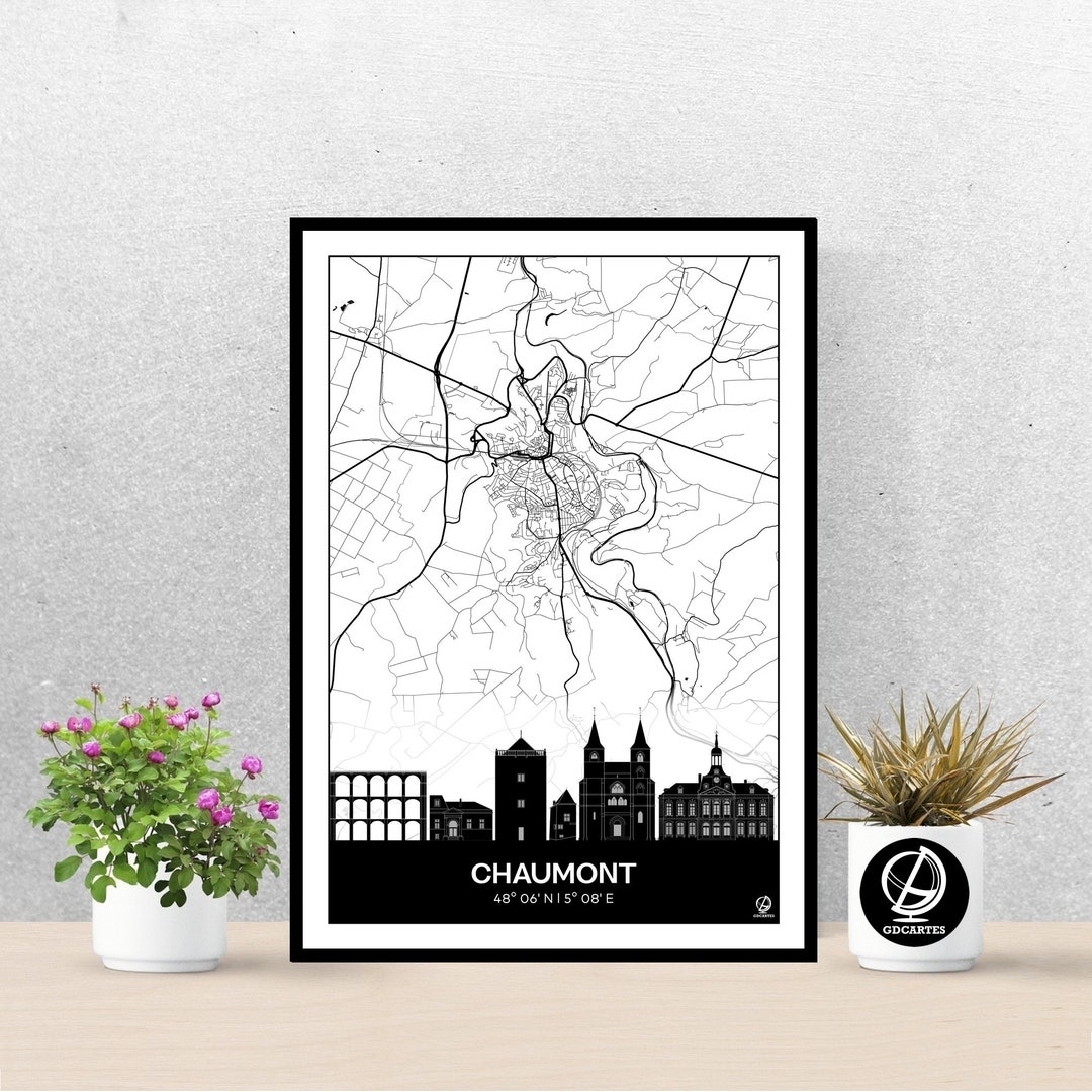 Poster Skyline of Chaumont, Map of Chaumont, Poster, Art, Print, Map ...