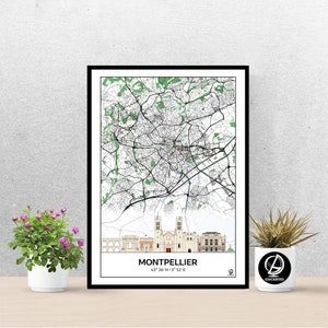 Poster Skyline de Montpellier, Carte de Montpellier, Affiche de ...