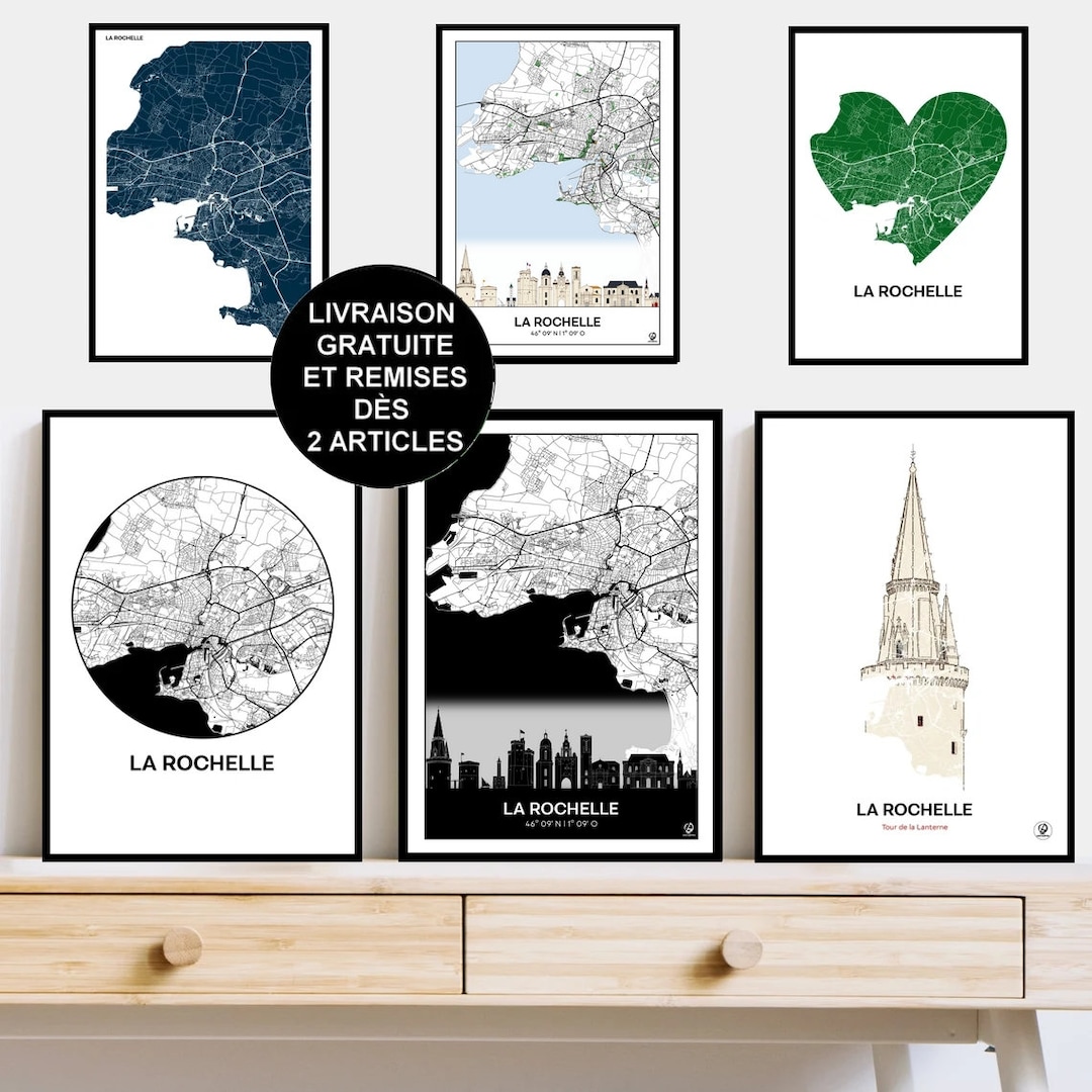 Affiche de La Rochelle, Carte de La Rochelle, Poster, Affiche, Art ...