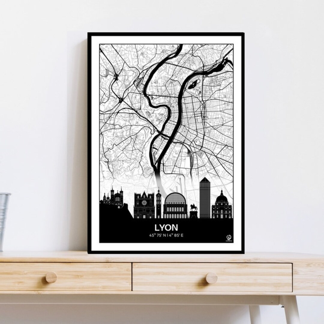 Large Poster of Lyon, 50x70cm, Poster Skyline of Lyon, Map of Lyon ...