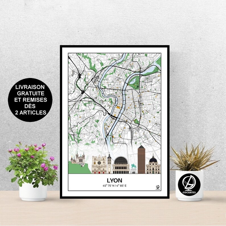 Lyon Poster Lyon Map Poster Poster Art Print Map - Etsy UK
