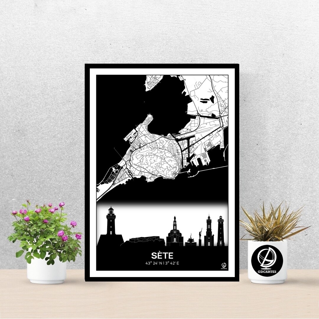 Poster Skyline of Sète, Map of Sète, Poster, Art, Print, Map ...