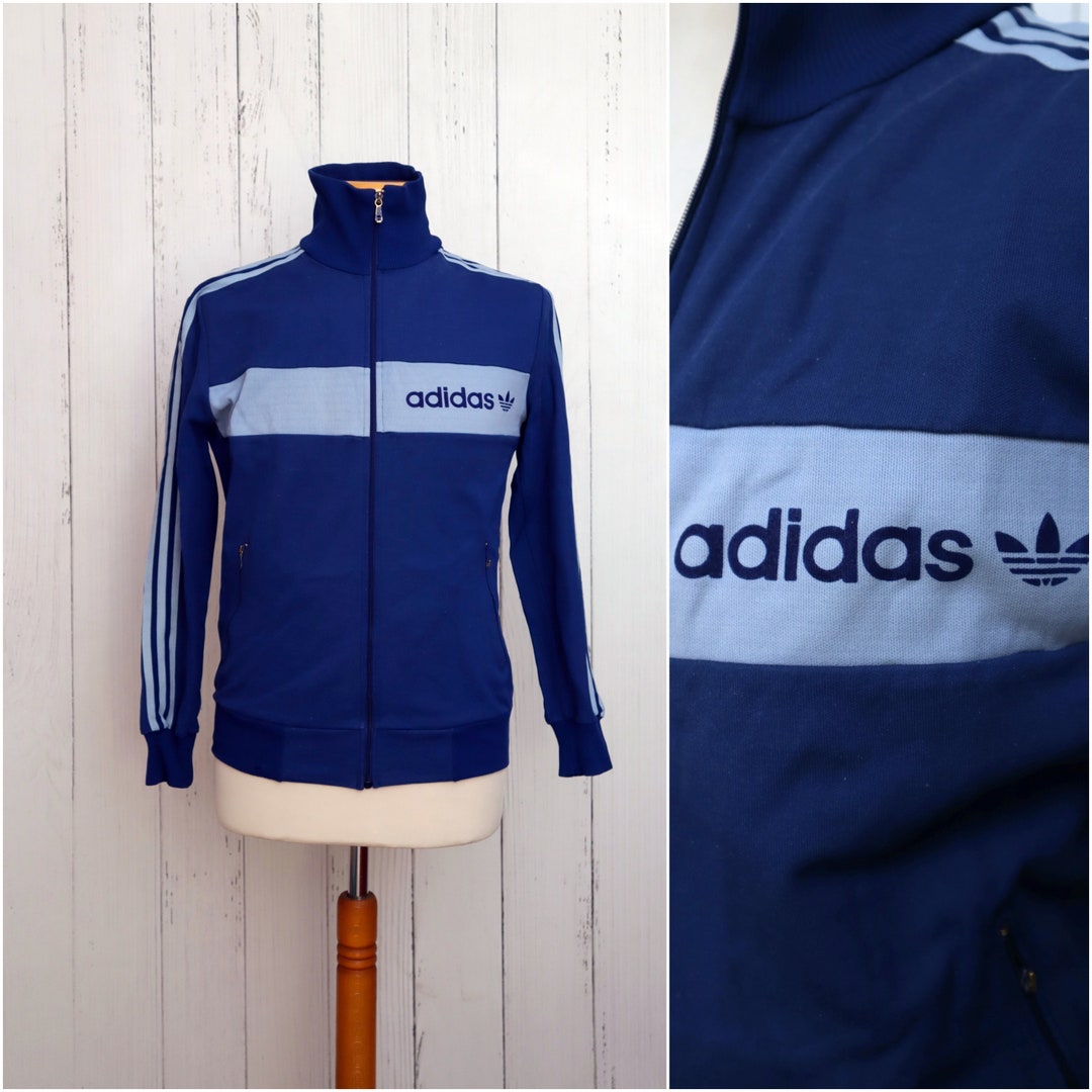 Mens Vintage Retro 80s Adidas TRACKSUIT TOP / Size XS Extra Small / Blue Color / Trackie Jacket ...