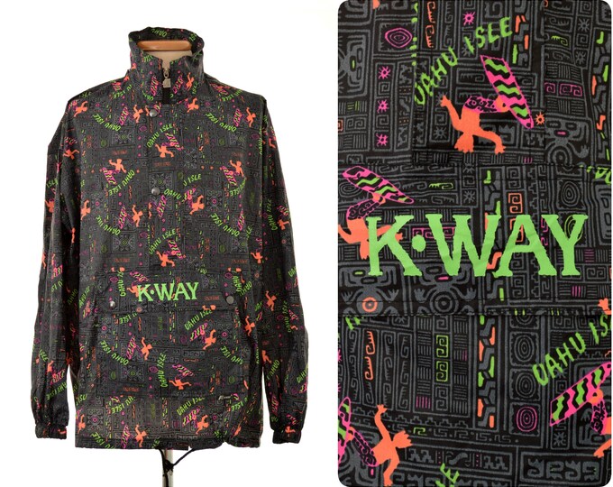 Rad 80s Neon RAIN JACKET by K-WAY International / Retro - Etsy