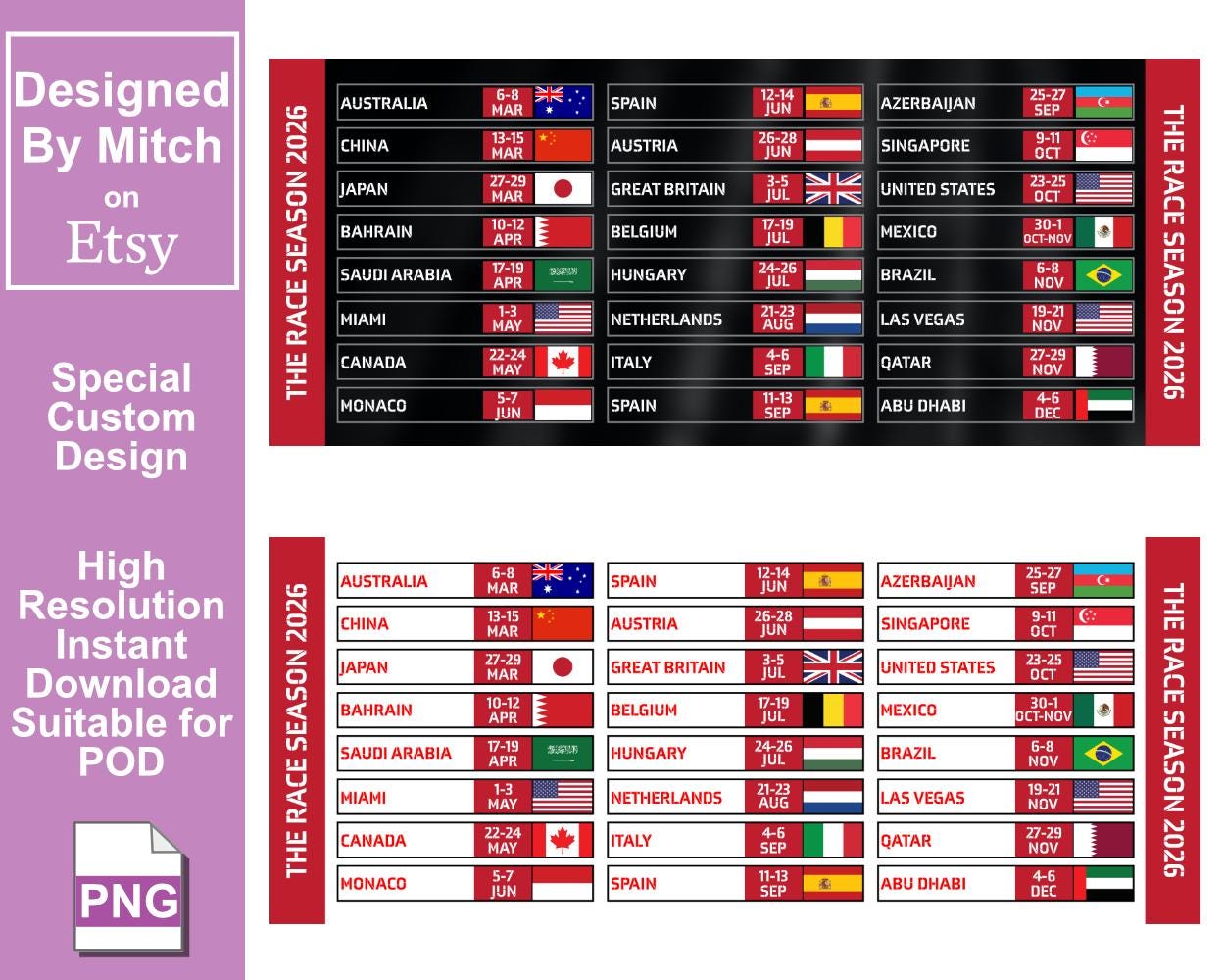 2026 Formula 1 Calendar PNG: F1 Race Design (digital Download) for 11oz ...
