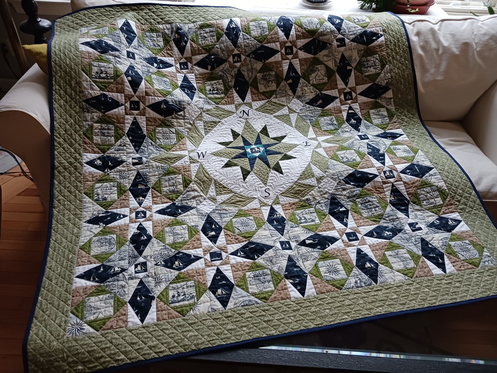 Custom Quilt "mariner" Storm at Sea Quilt With Mariner's Compass ...
