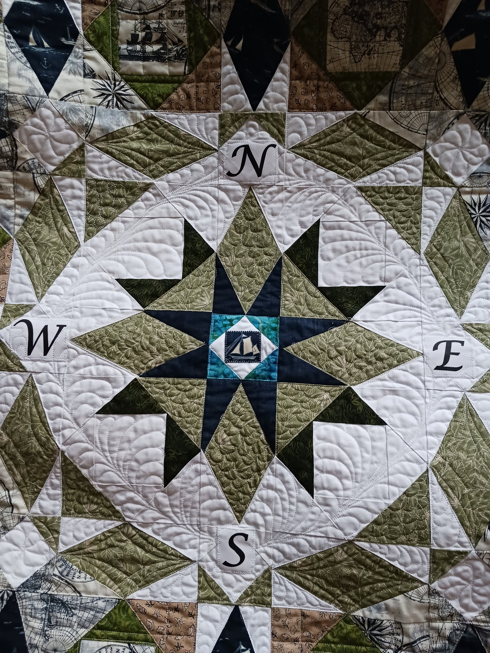 Custom Quilt "mariner" Storm at Sea Quilt With Mariner's Compass ...