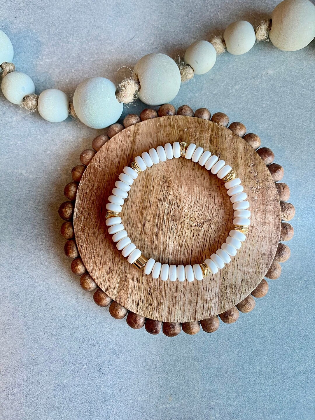 I.love.neutrals. | White Stacker • Heishi Bracelet • Chunky Disc Bracelet • Polymer Clay Disc ...